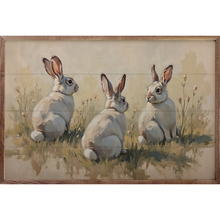 Three White Bunnies In Grass – Kendrick Home