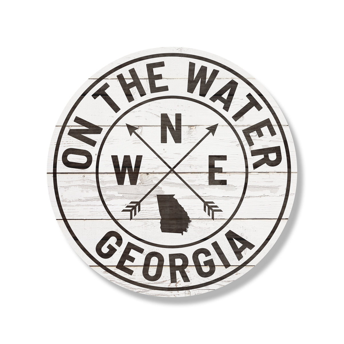 Personalized State On The Water Compass Whitewash Circle – Kendrick Home