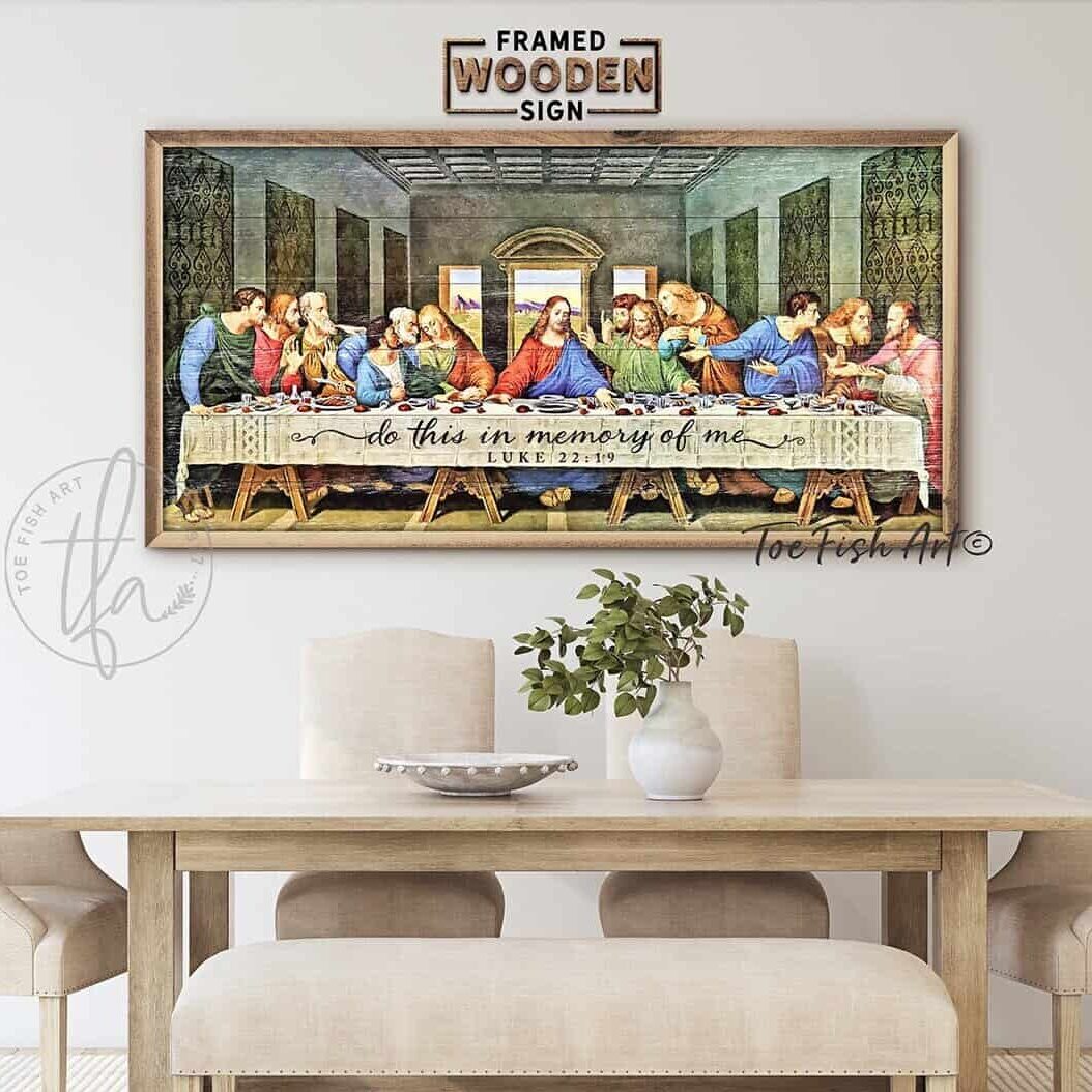 The Last Supper Framed Hardwood Shiplap Luke 22:19 Christian Religious ...