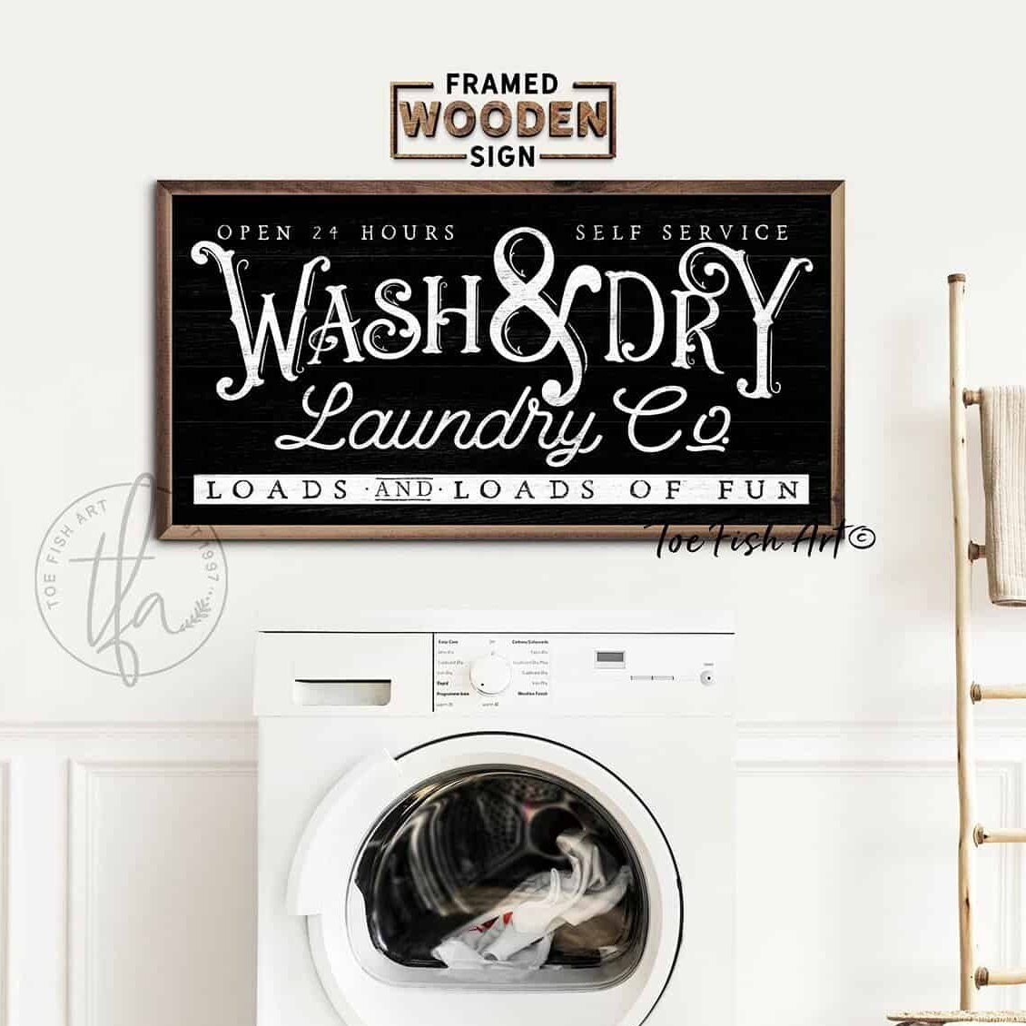 Wash & Dry Laundry Co. Framed Hardwood Shiplap Sign – Kendrick Home